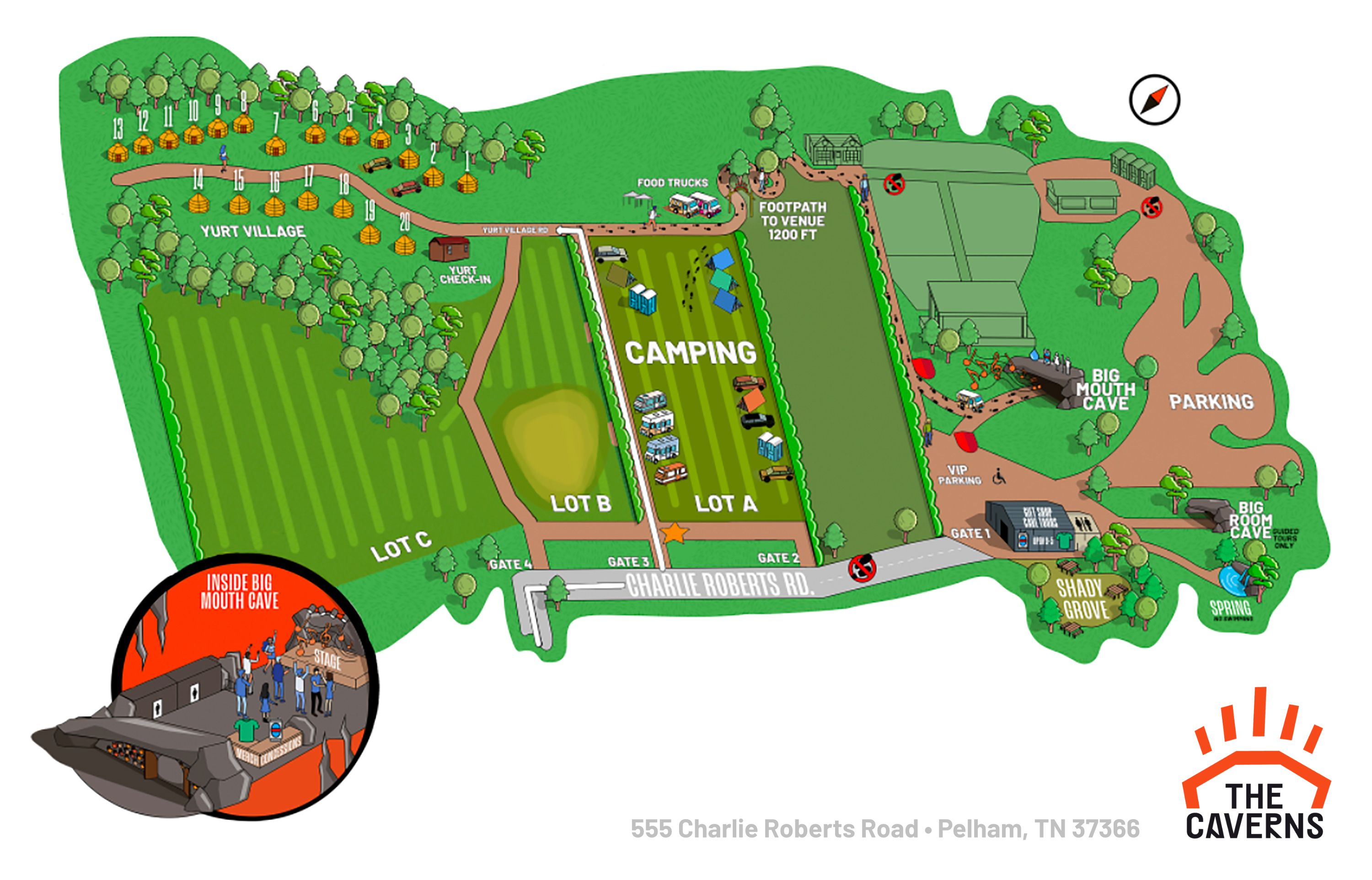The Caverns Map | Venue, Campground & Yurt Village - The Caverns